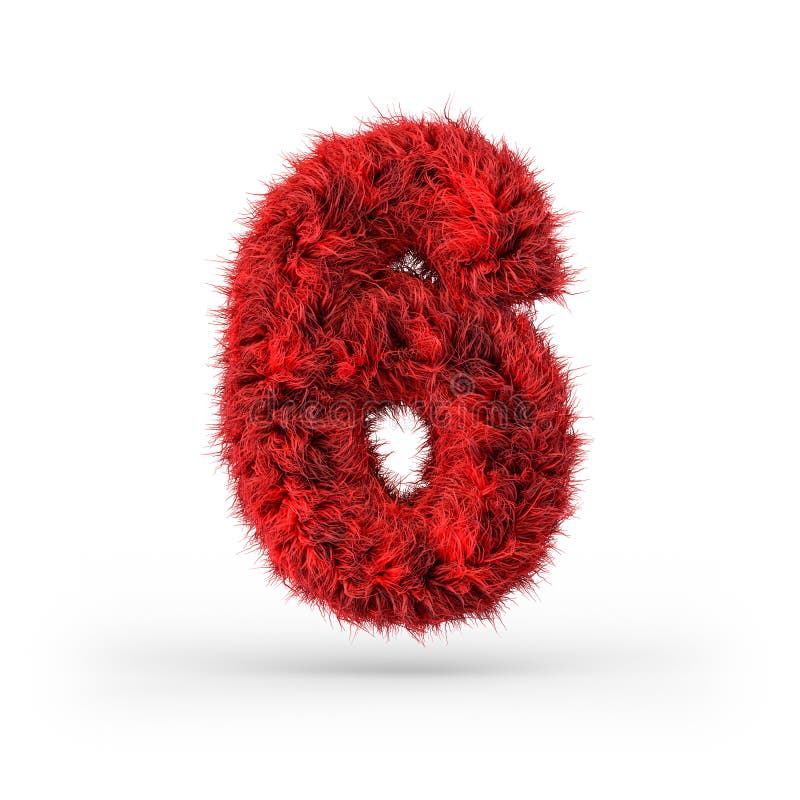 Number 6. Digital Sign. Red Fluffy and Furry Font Stock Illustration ...