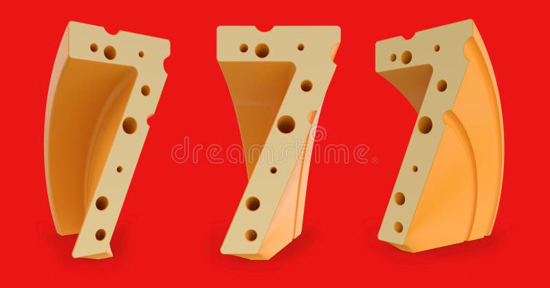 Number 7. Digital Sign. Set of Three View Points on Red. 3D Stock ...