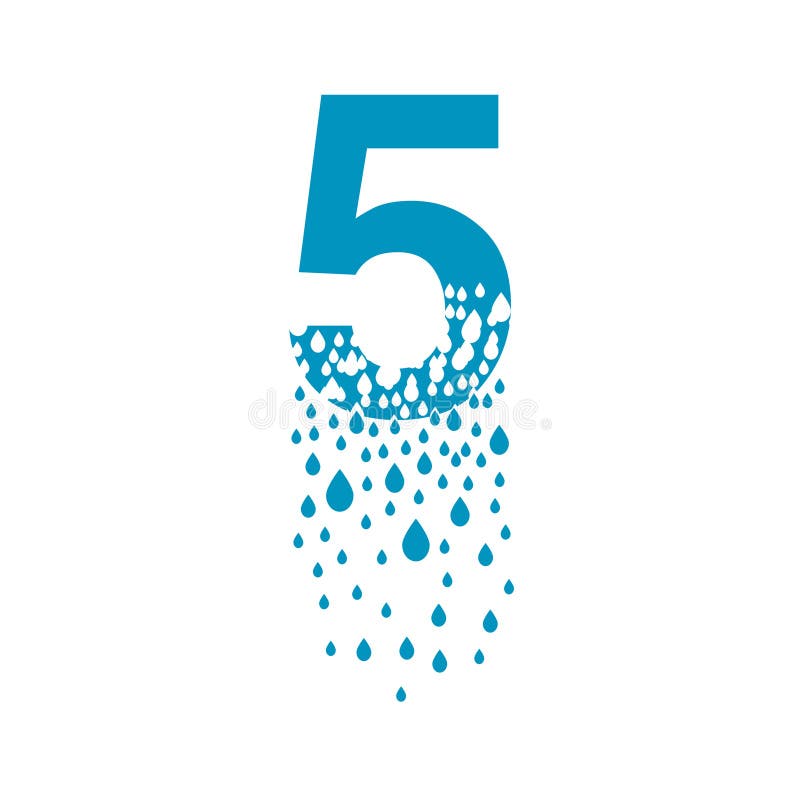 The Number 5 Dissolves into Droplets. Drops of Liquid Fall Out As ...