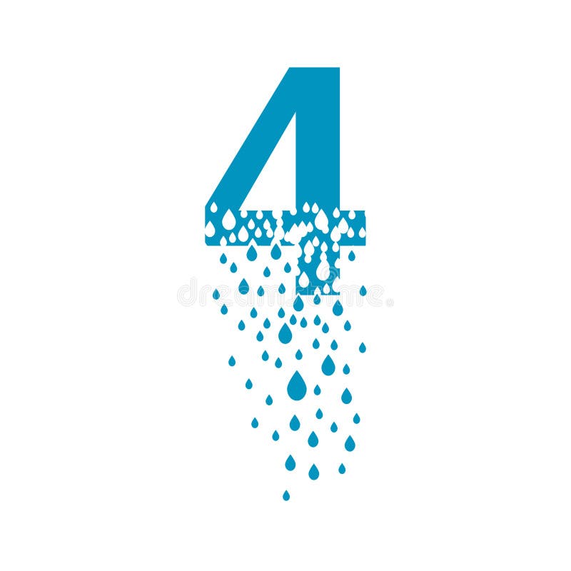 The Number 4 Dissolves into Droplets. Drops of Liquid Fall Out As ...