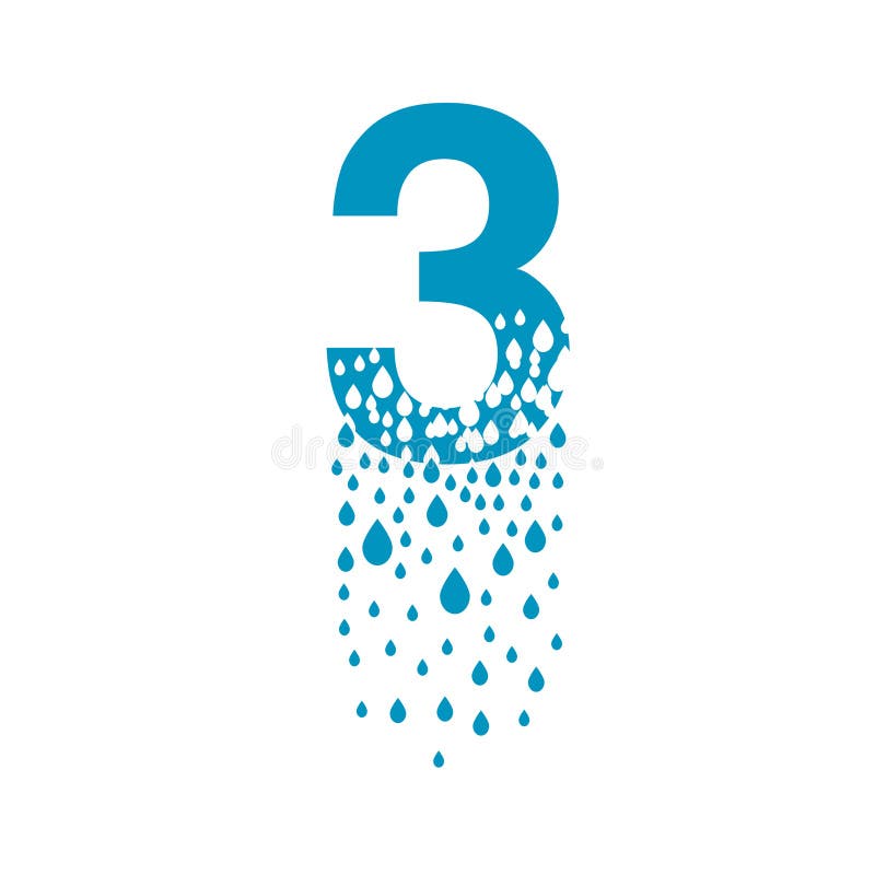 The Number 3 Dissolves into Droplets. Drops of Liquid Fall Out As ...