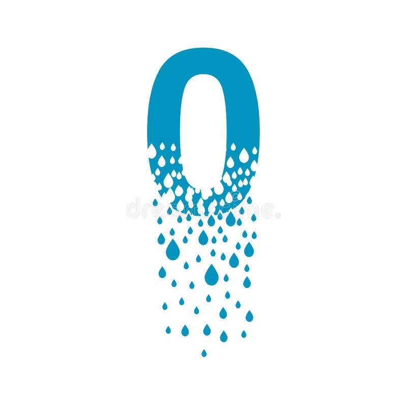 The Number 0 Dissolves into Droplets. Drops of Liquid Fall Out As ...