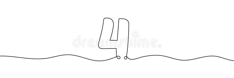 Number 4 is Drawn by Continuous Line Drawing. Editable Line. Vector ...