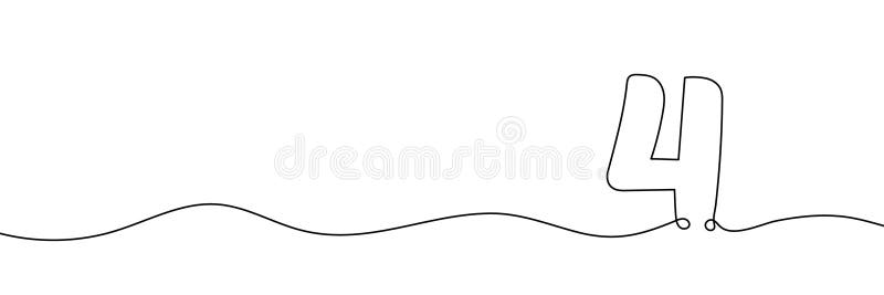 Number 4 is Drawn by Continuous Line Drawing. Editable Line. Vector ...