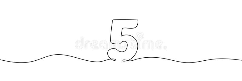 Number 5 is Drawn by Continuous Line Drawing. Editable Line. Vector ...