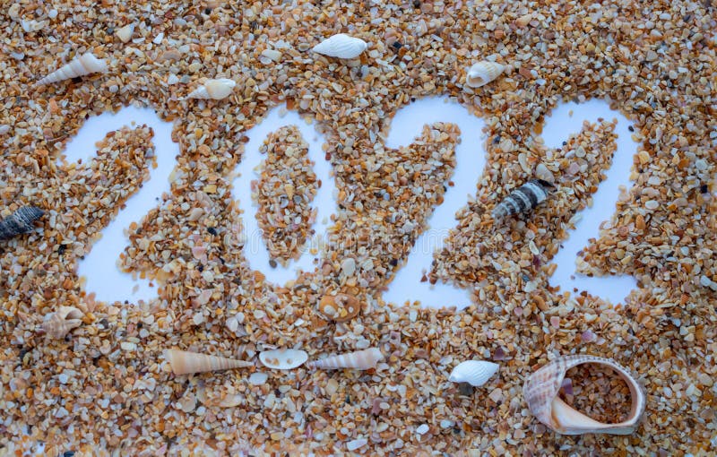 The Number 2022 is Drawn on the Sand of Shells.New Year`s Calendar ...