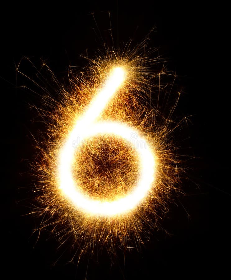 Number 6 Drawn with Spaklers on a Black Background Stock Image - Image ...