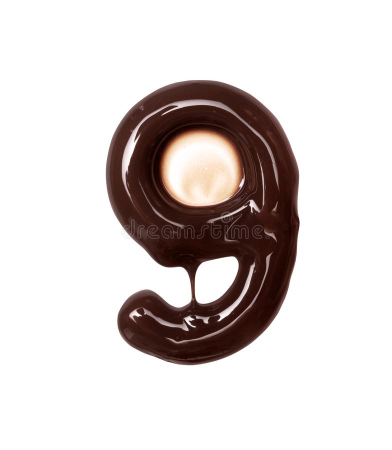 Number 9 with Dripping Drop is Made of Melted Chocolate, Isolated on ...