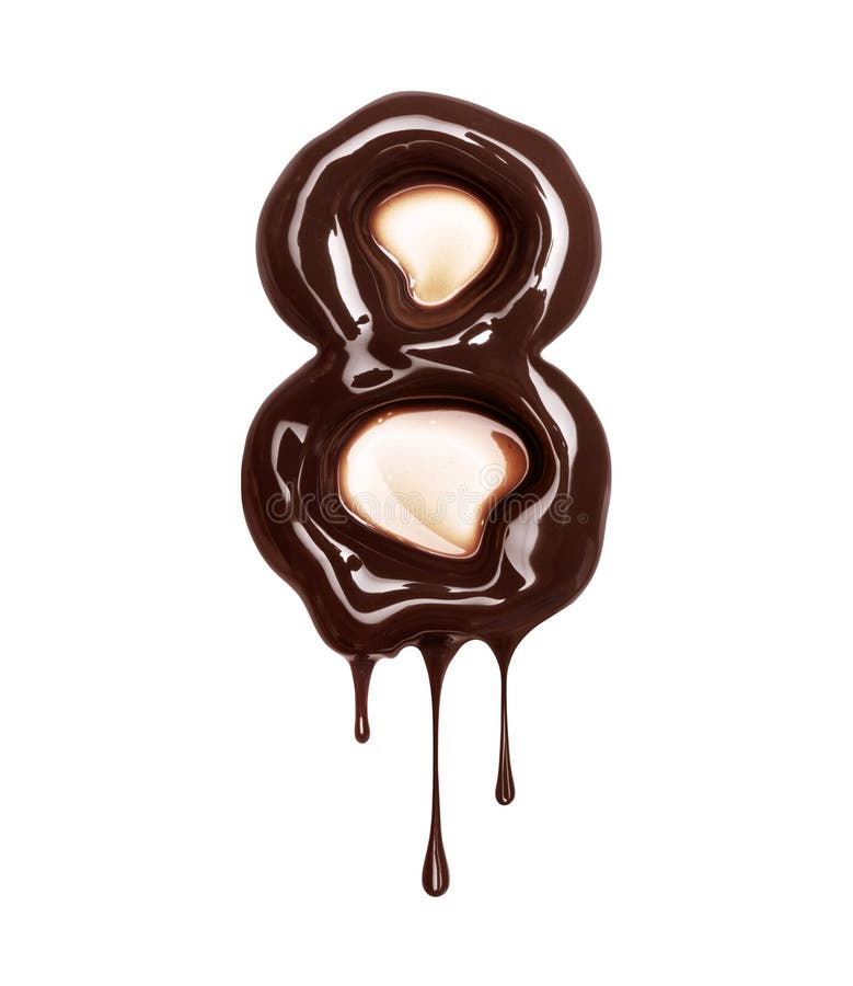 Number 8 with Dripping Drops is Made of Melted Chocolate Stock ...
