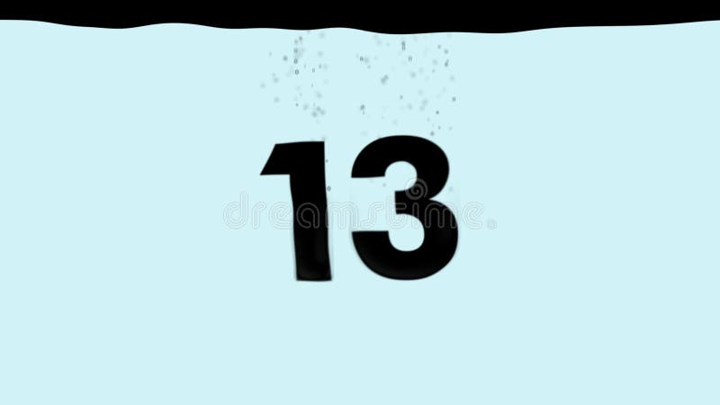 Number 13 Dropped into Water. Number 13 Falling into Water. Liquid ...