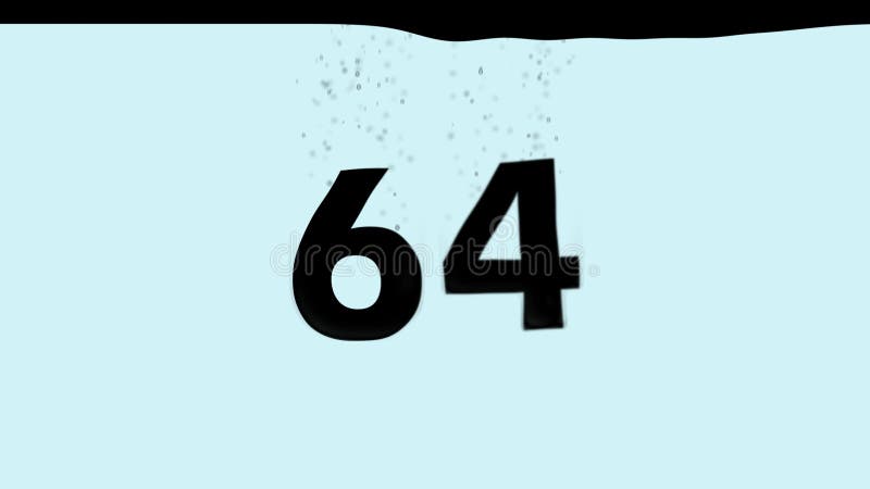 Number 64 Dropped into Water. Number 64 Falling into Water. Liquid ...