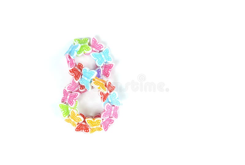 Number Eight From Colored Decorative Butterflies On A White Background ...