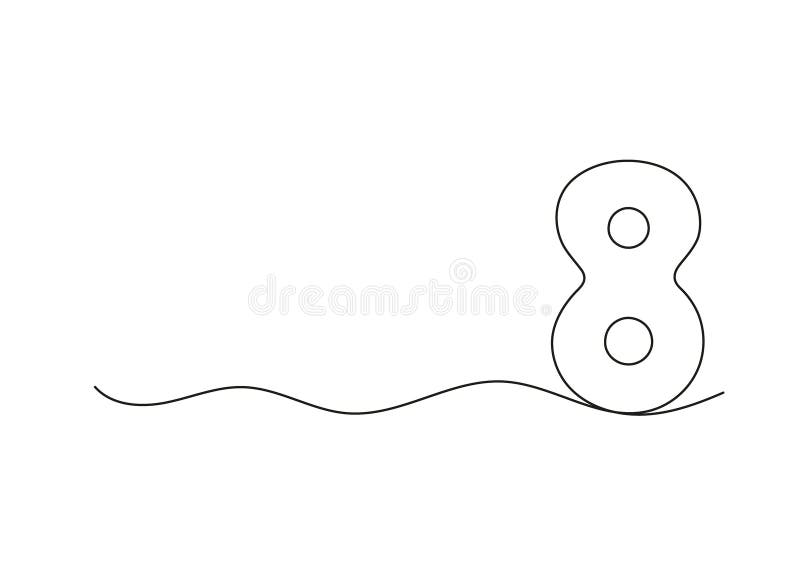 Number Eight, Continuous One Line Drawing. Black Hand Drawn Single ...