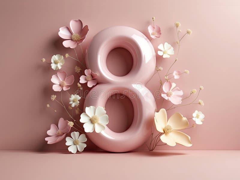 Number Eight with Delicate Flowers for Feminine and Spring Designs ...