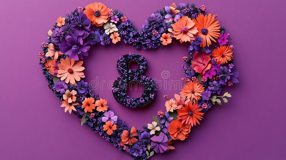 Number Eight in Heart Floral Frame Stock Illustration - Illustration of ...