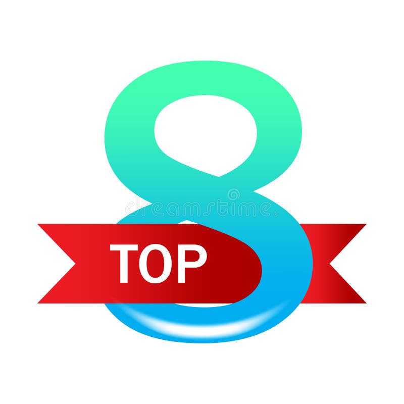 Number Eight Highlight. Red TOP Ribbon. Gradient Numeric Shape. Vector ...