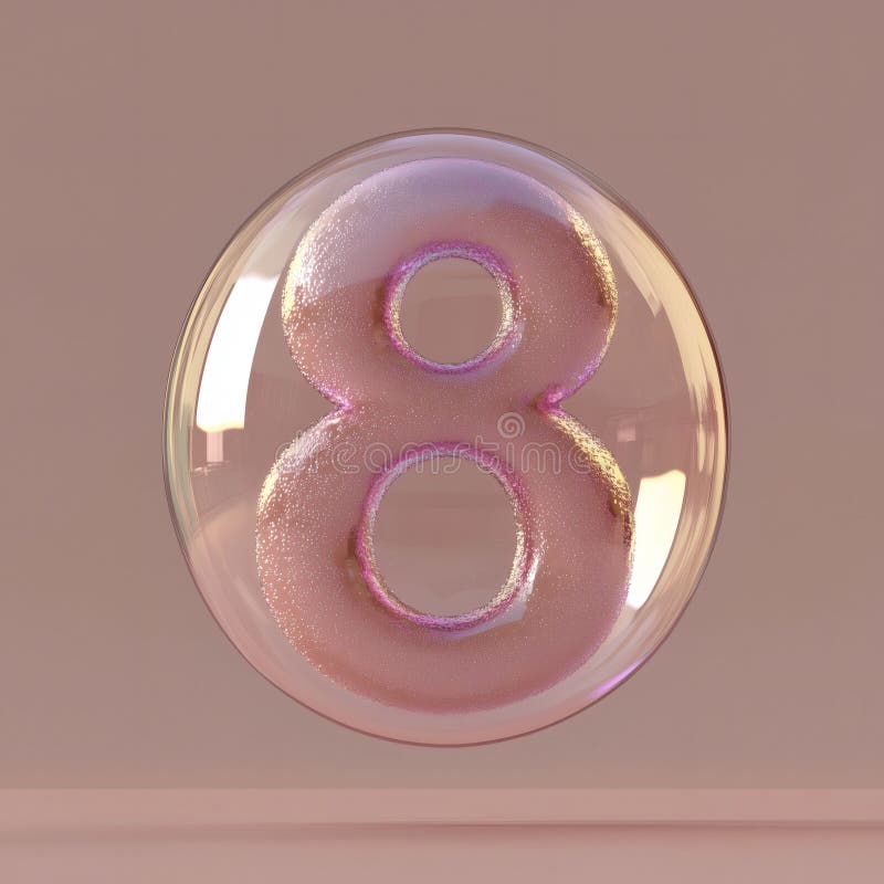 Number Eight Inside Soap Bubble Floating on Pink Background Stock ...