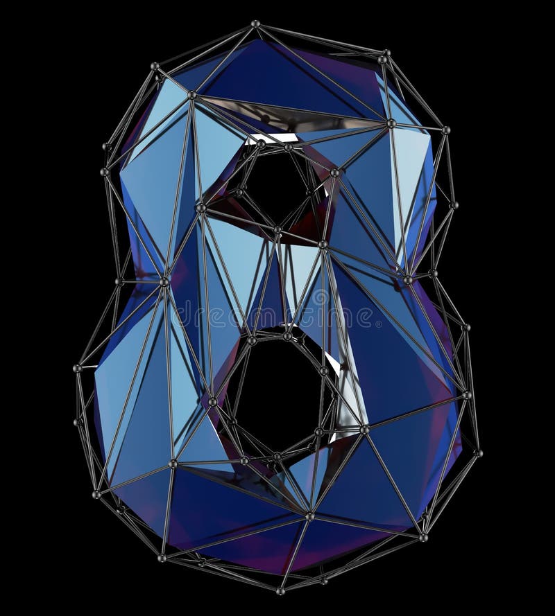 Number 8 Eight in Low Poly Style Blue Color Isolated on Black ...
