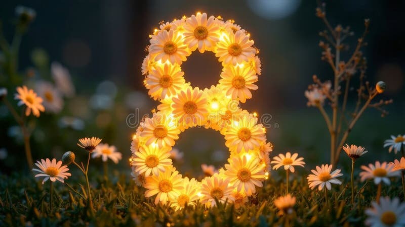 The Number Eight Made of Daisies with Backlight Stock Illustration ...