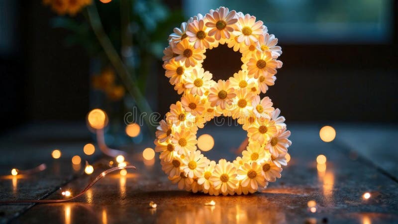 The Number Eight Made of Daisies with Backlight Stock Illustration ...