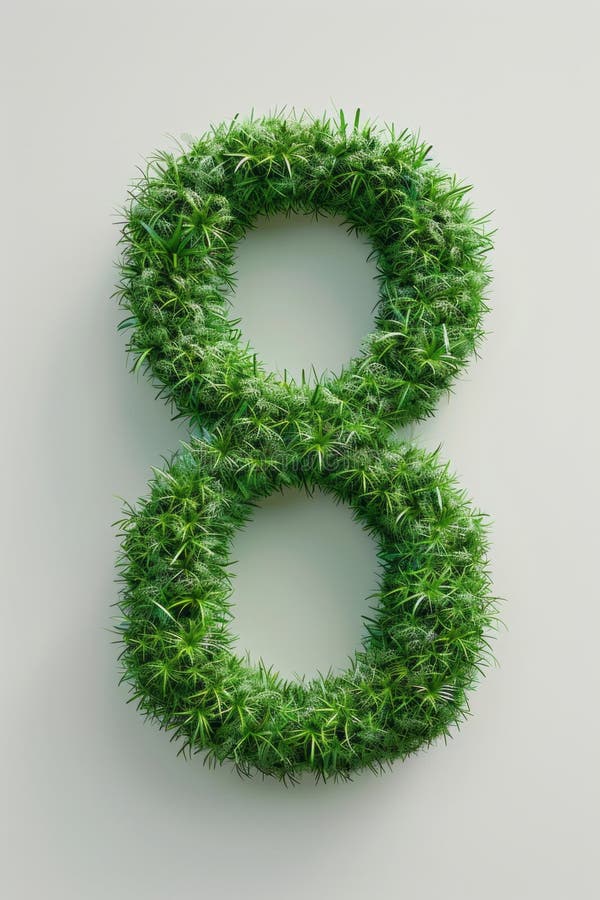 The Number Eight or 8 is Made of Grass, 3D Render, with a White ...