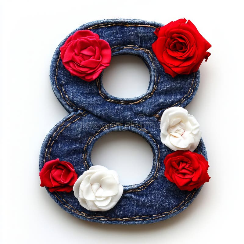 A Number Eight Made Out of a Pair of Jeans with Red and White Roses ...