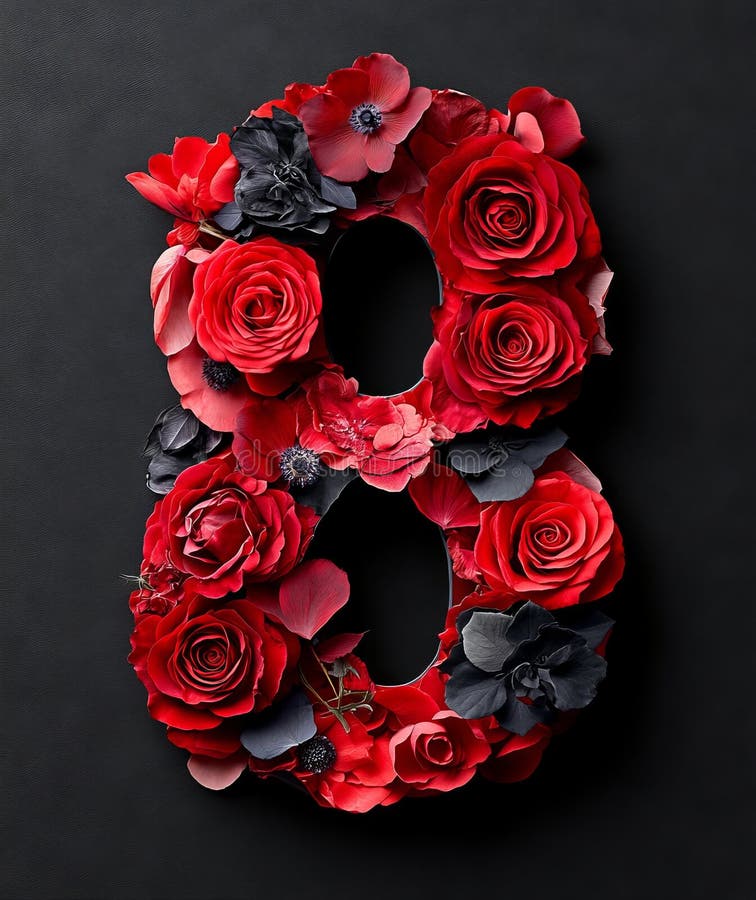 Number Eight Made Red Roses Black Flowers Stock Photos - Free & Royalty ...