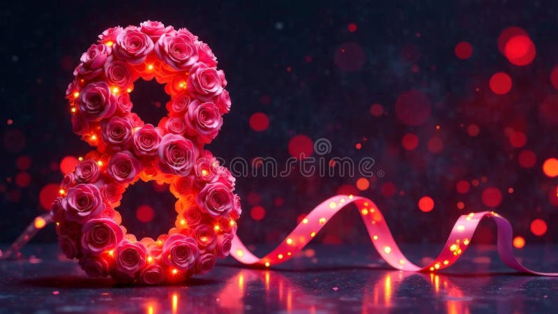 Number Eight Made of Rosebuds with Sparkling Lights and Bokeh Stock ...