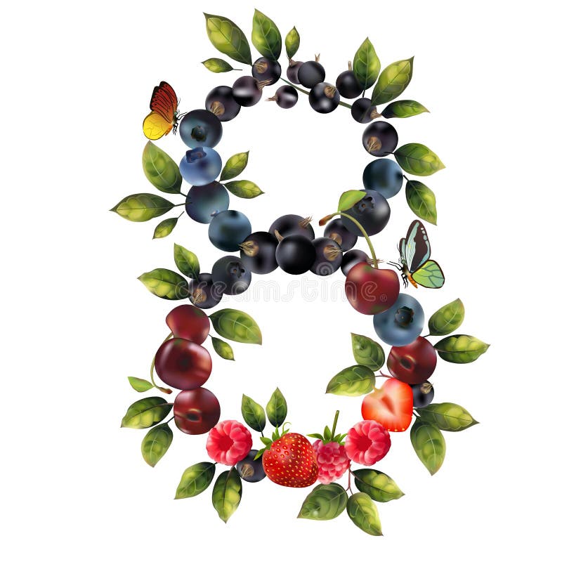 Eight Fruits In Realistic Style With Leaves Stock Vector - Illustration ...