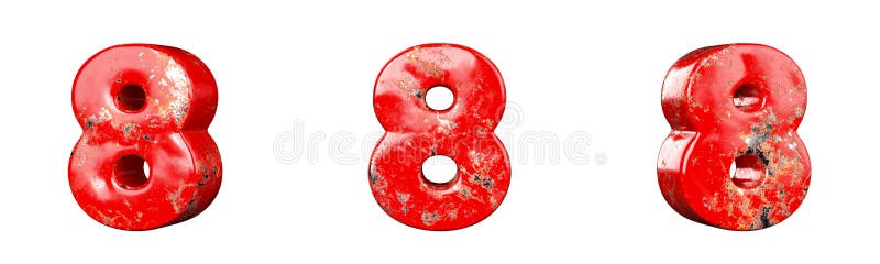 Number 8 Eight from Red Scratched Metallic Numbers Collection Set ...