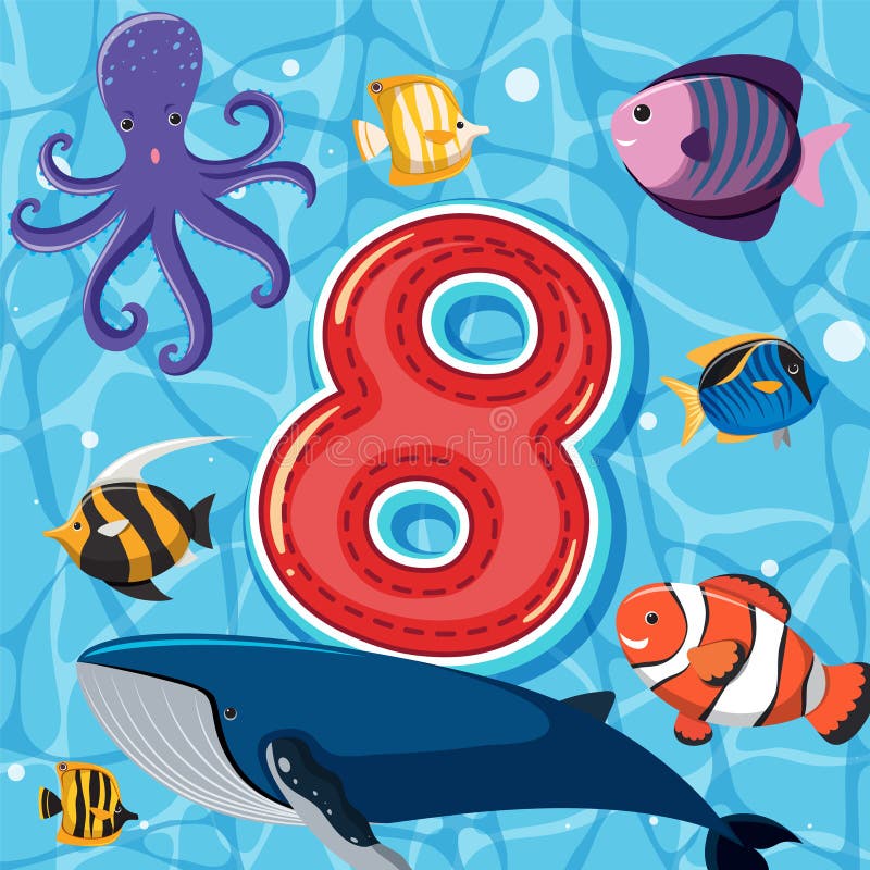 Number Eight with Sea Animals Stock Vector - Illustration of kids ...