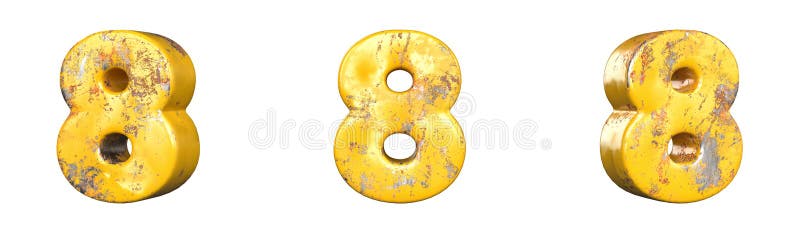 Number 8 Eight from a Set of Metallic Yellow Grunge Numbers. Isolated ...