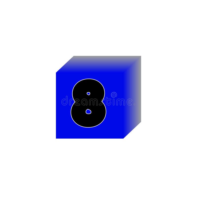 Number Eight Shape. Blue Cube Vector. Bold Digit Figure. Perspective ...