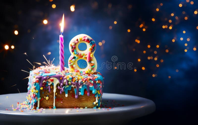 Number Eight Shaped Cake with Candle Stock Illustration - Illustration ...