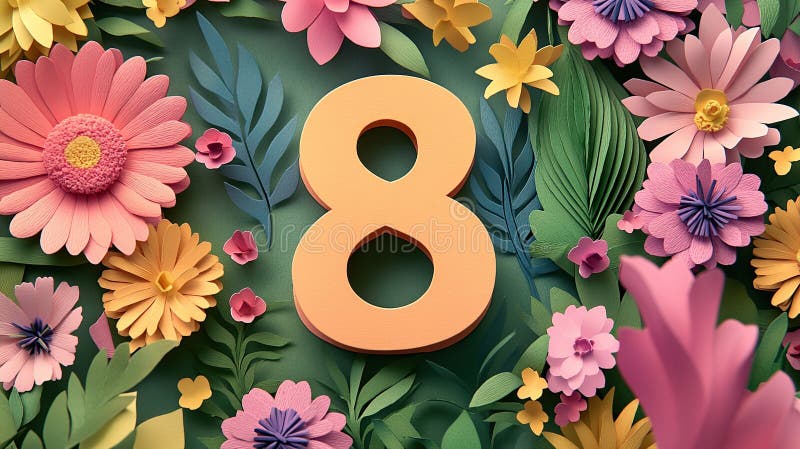 Number Eight Surrounded Colorful Paper Flowers Stock Photos - Free ...