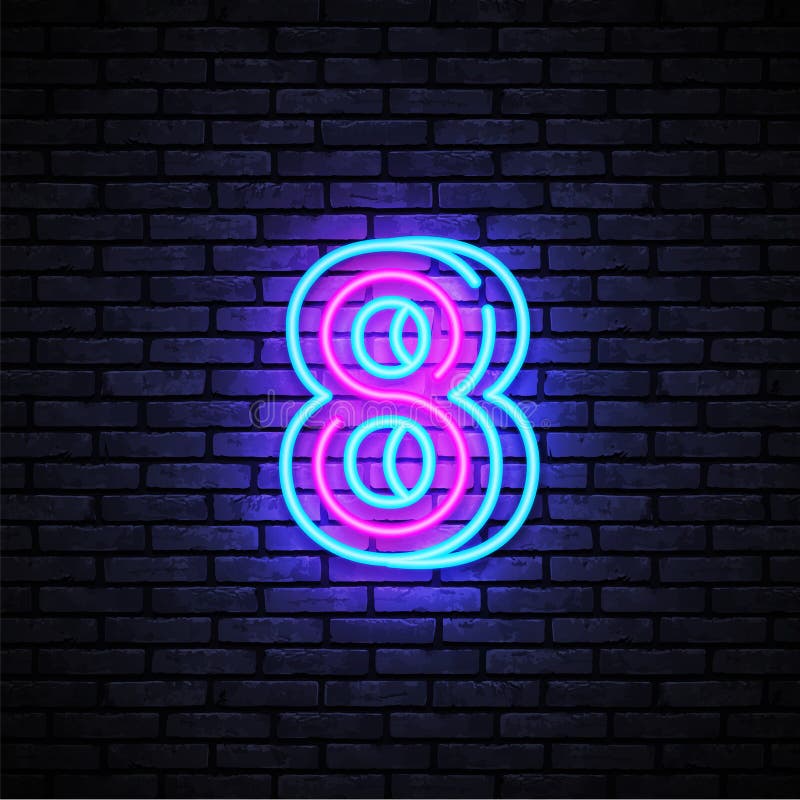 Number Eight Symbol Neon Sign Vector. Eighth, Number Eight Template ...