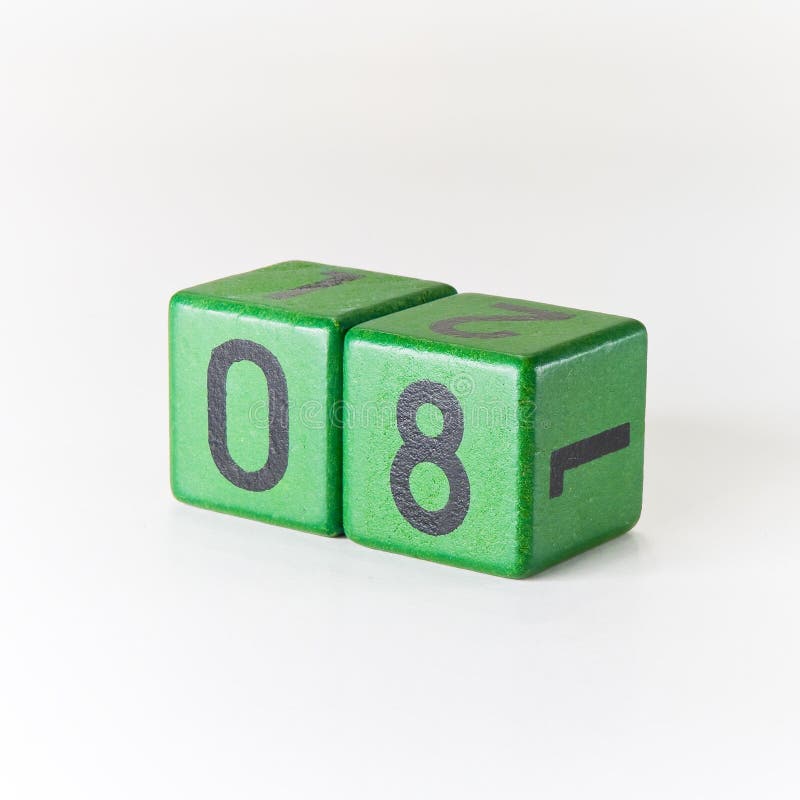 Number Eight Written on a Wooden Green Cube Stock Photo - Image of ...