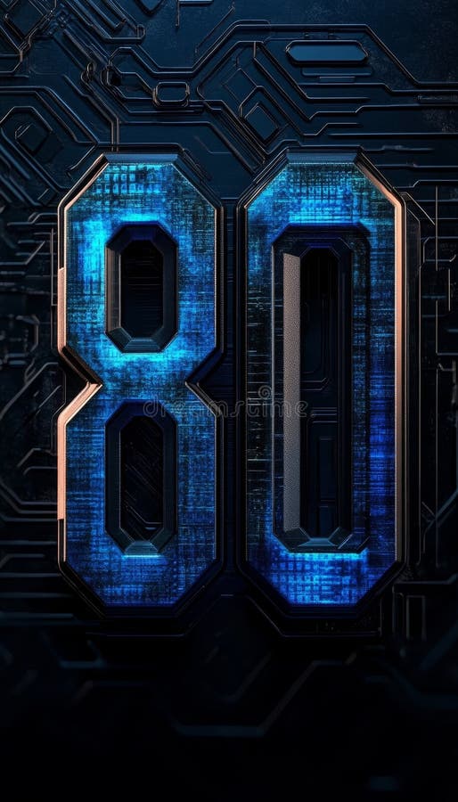 Number 80, Eighty, Digital Technology Background, Blue Circuit Board ...