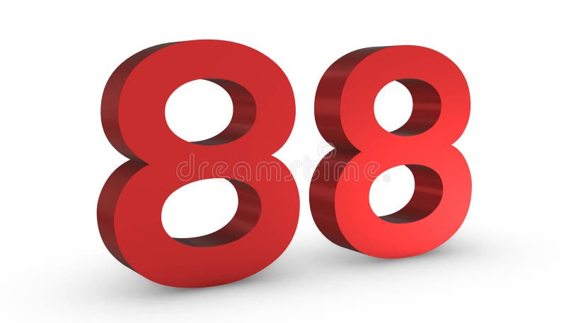 Number 88 Eighty Eight Red Sign 3D Rendering Isolated on White ...