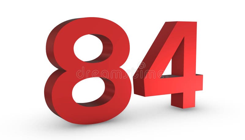 Number 84 Eighty Four Red Sign 3D Rendering Isolated on White ...
