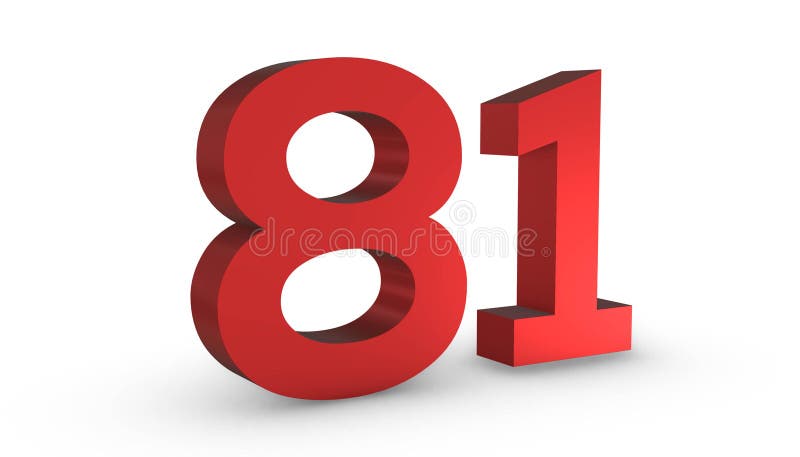 Number 81 Eighty One Red Sign 3D Rendering Isolated on White Background ...