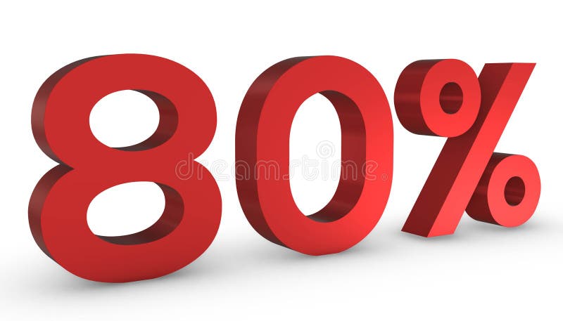 Number Eighty Percent 80 Red Sign 3D Rendering Isolated on White ...
