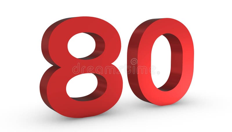 Number 80 Eighty Red Sign 3D Rendering Isolated on White Background ...