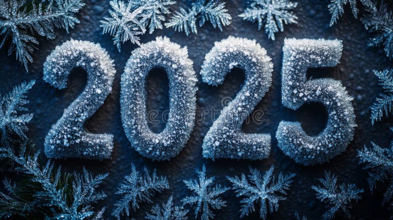Shimmering Ice Forms the Year 2025 Surrounded by Delicate Frost in a ...
