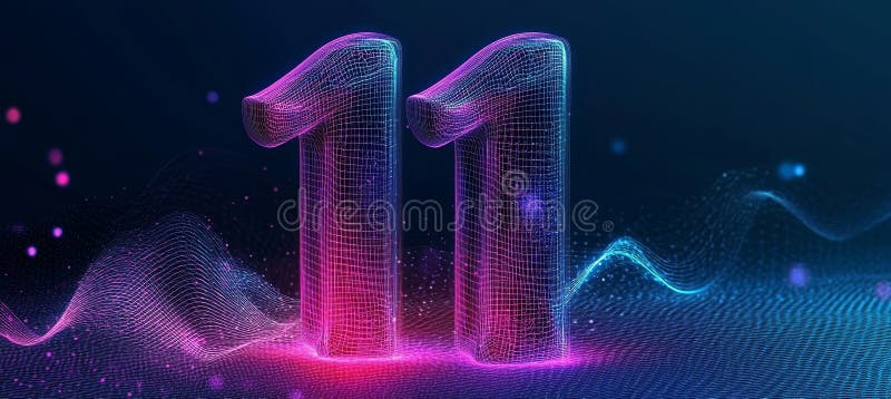 Number Eleven, 11, Wireframe Mesh Shaped Glowing Digit with Futuristic ...