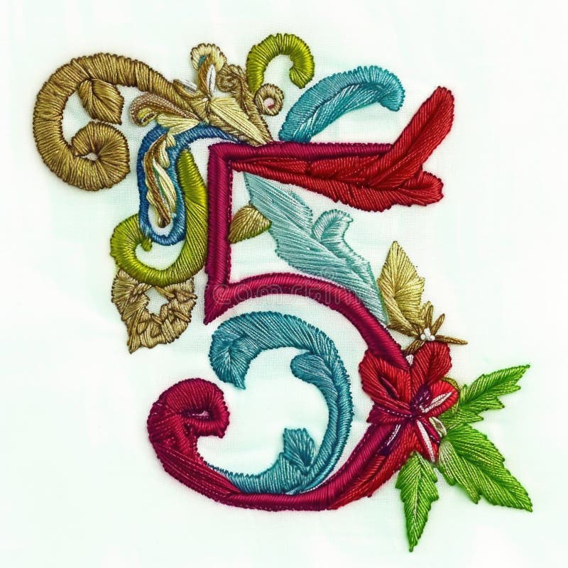 A Number 5 Embroidered on a White Surface Stock Photo - Image of ...