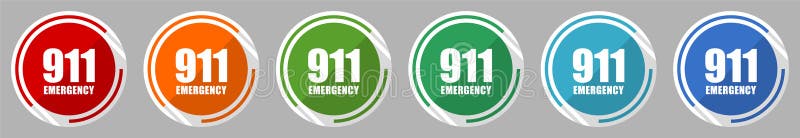Number Emergency 911 Icon Set, Vector Illustration in 6 Colors Options ...