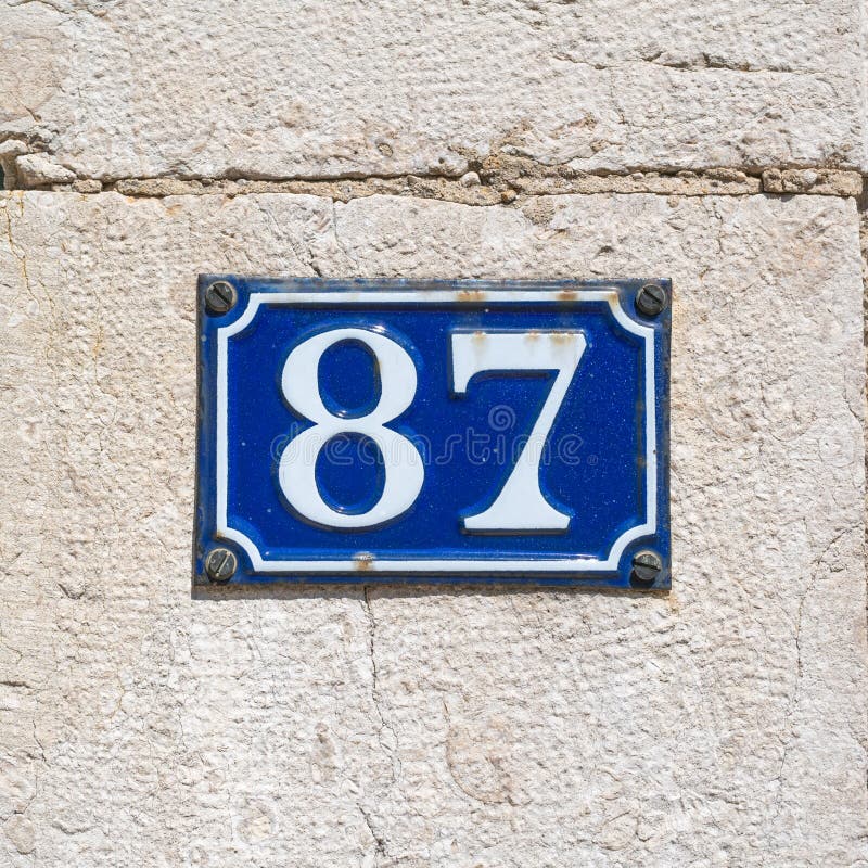 Enameled house number 87 stock photo. Image of alphabet - 160968068
