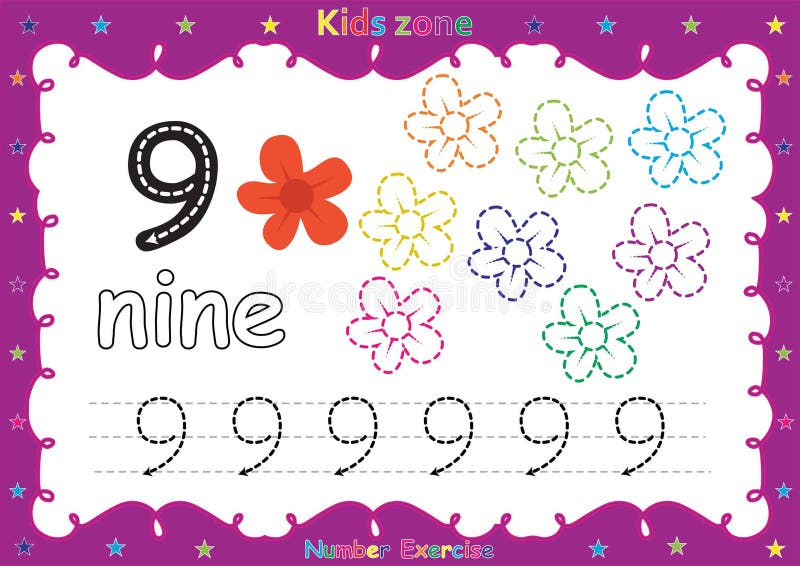 Number Exercise with Cartoon Coloring Book Kids. Stock Illustration ...
