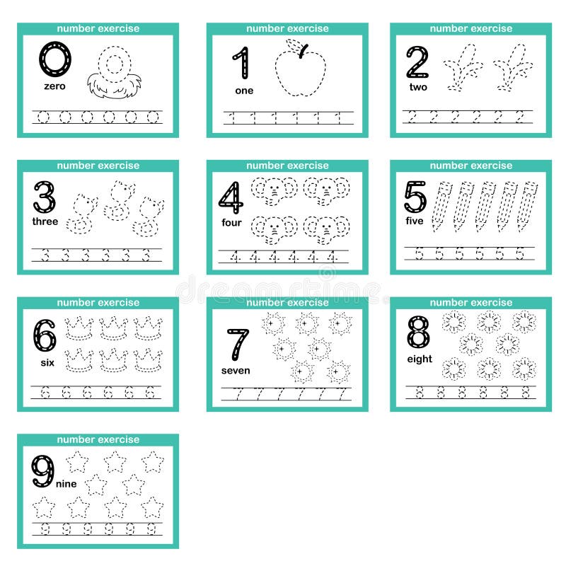 Number exercise set stock vector. Illustration of preschool - 144968863